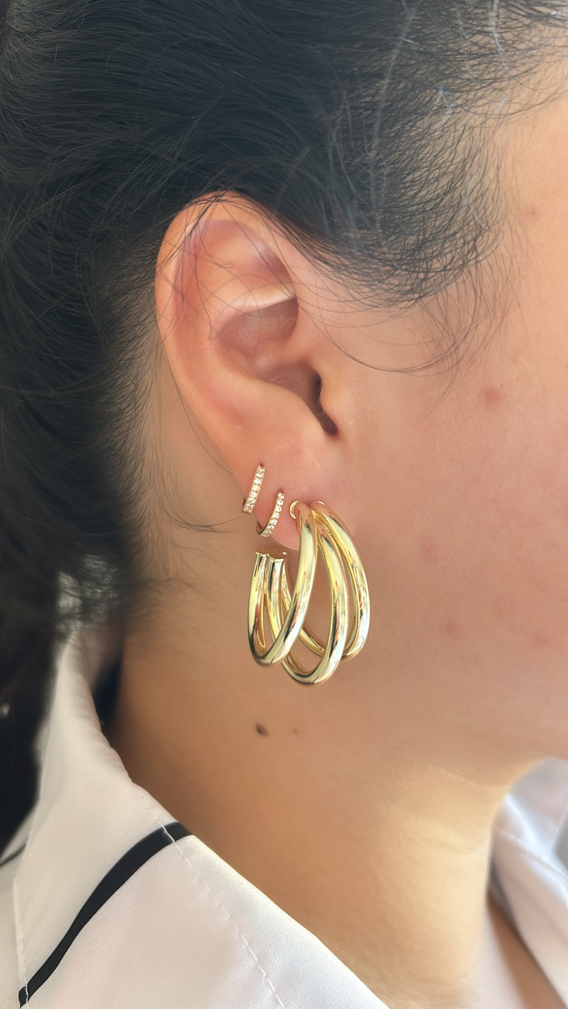 Triple Bold Gold Hoop – Topaz & Ruby