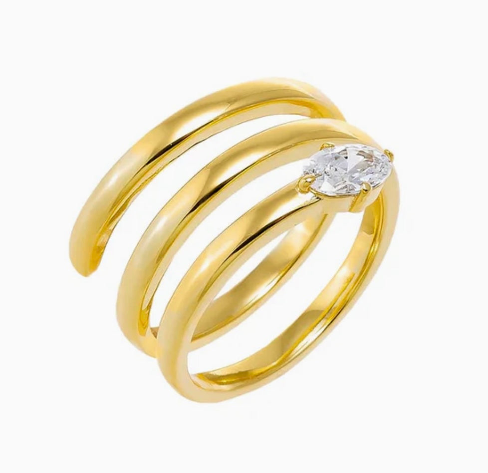 Spiral Teardrop Ring – Topaz & Ruby