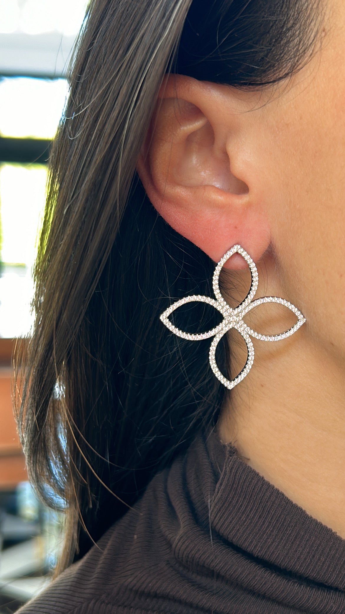 Four Petal Pave Statement Earrings – Topaz & Ruby
